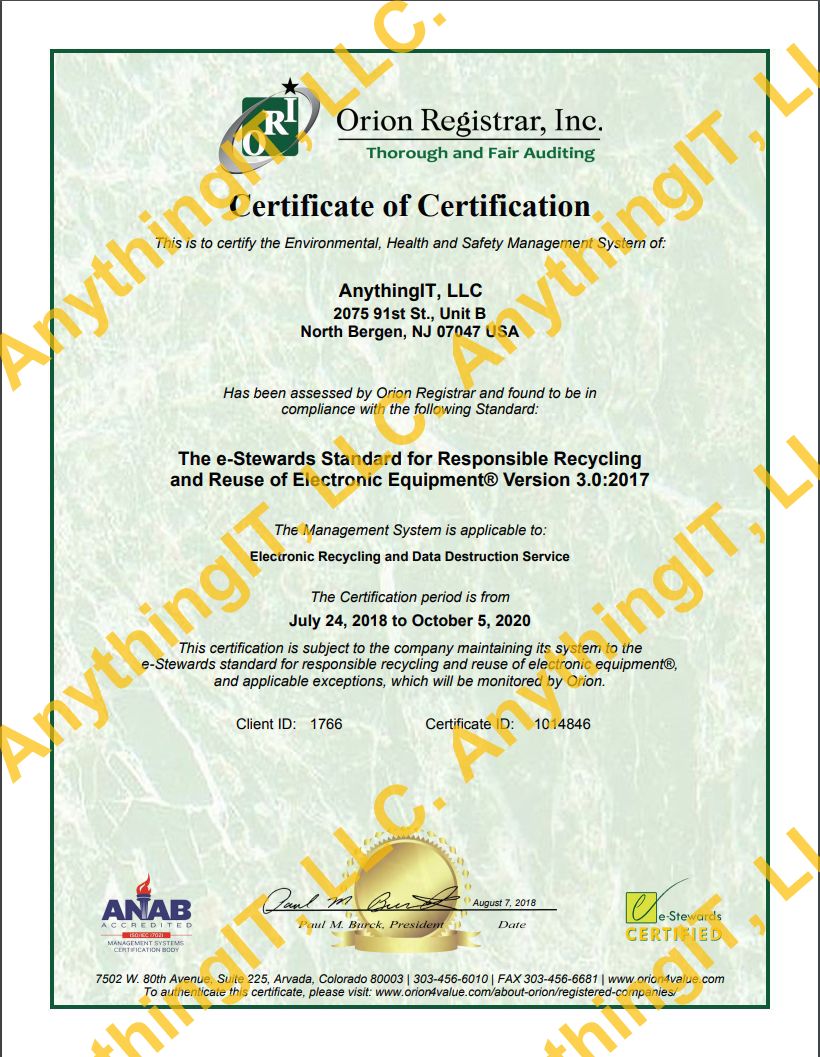 Certifications | Certified e-Waste Management Company - AnythingIT